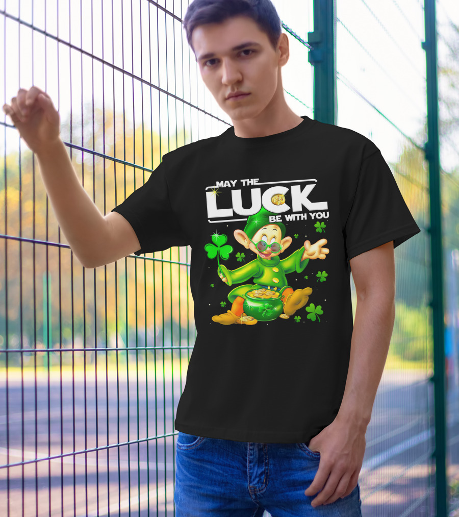 Dopey May The Luck Be With You Leprechaun Green Outfit Coins Shamrocks T-Shirt
