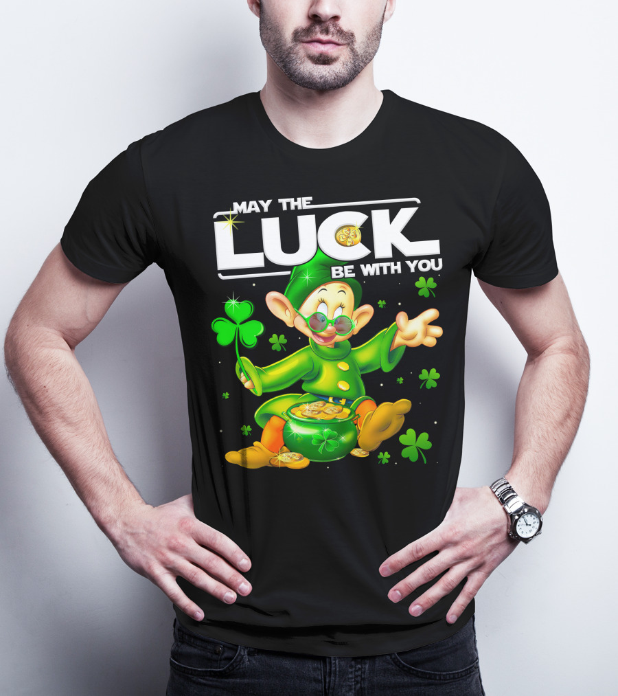 Dopey May The Luck Be With You Leprechaun Green Outfit Coins Shamrocks T-Shirt