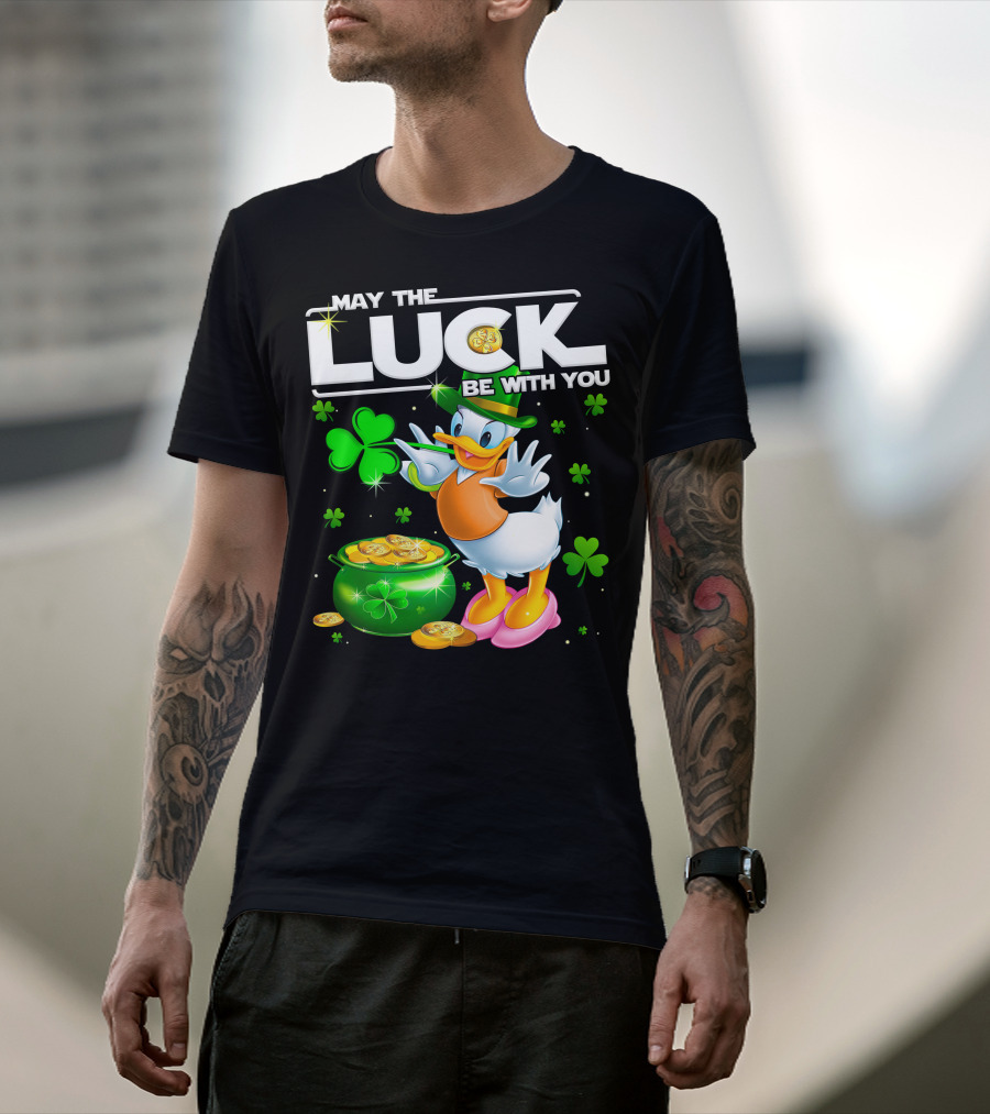 May The Luck Be With You Shamrock Coins Duck Pot Of Gold T-Shirt