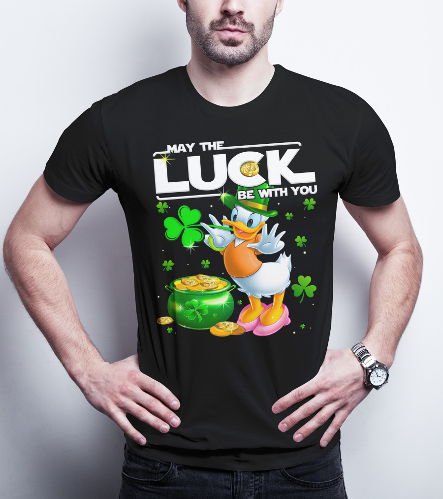 May The Luck Be With You Shamrock Coins Duck Pot Of Gold T-Shirt