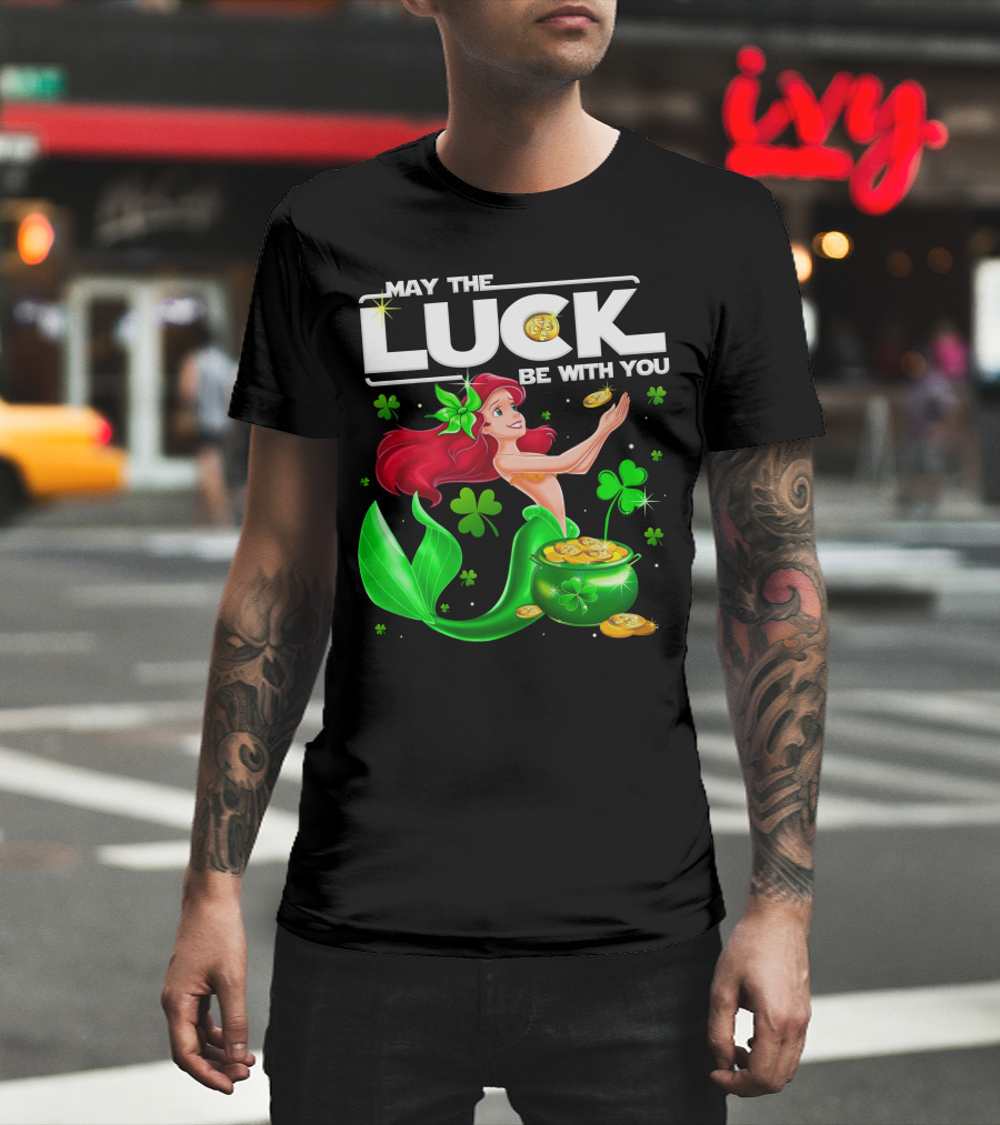 Ariel May The Luck Be With You Mermaid Shamrock Coins T-Shirt
