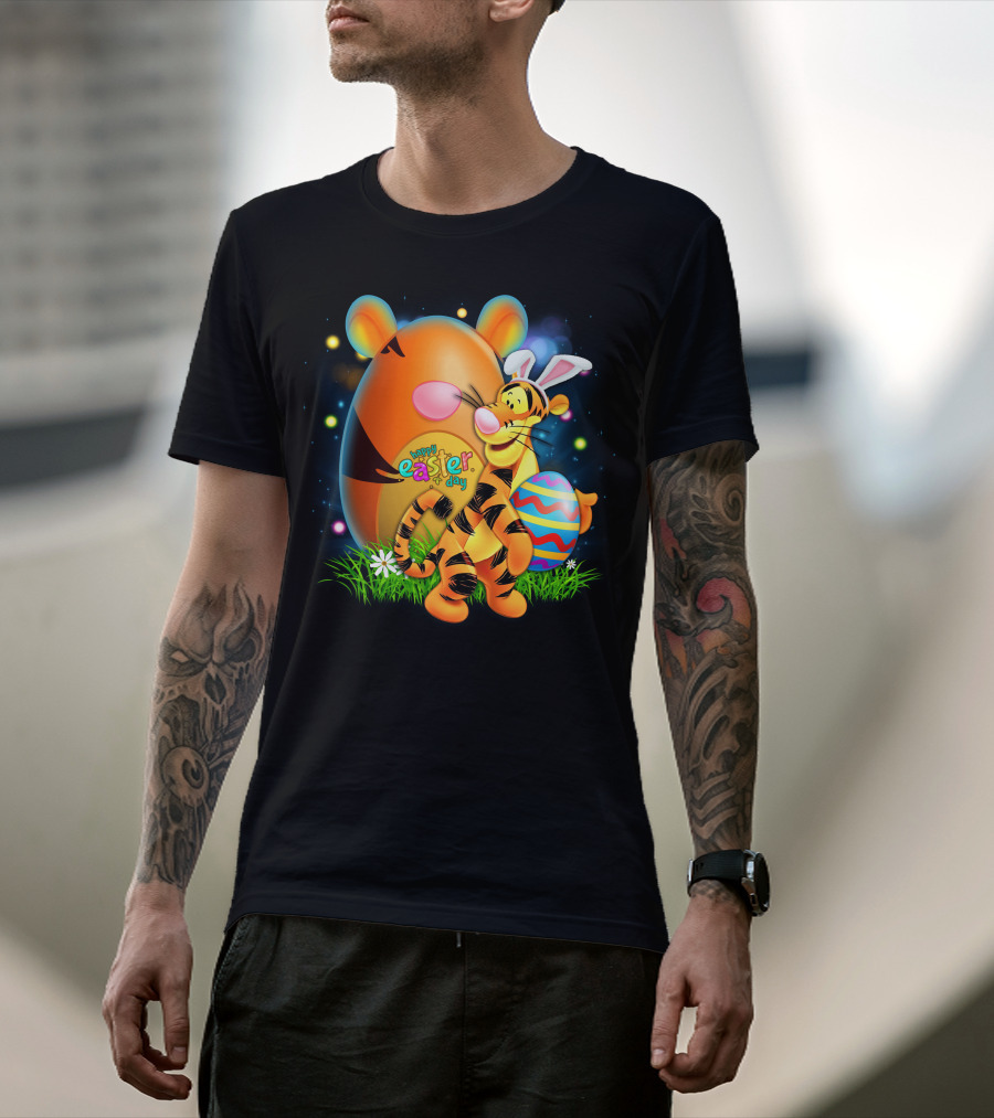 Happy Easter Day Tigger With Bunny Ears And Eggs T-Shirt