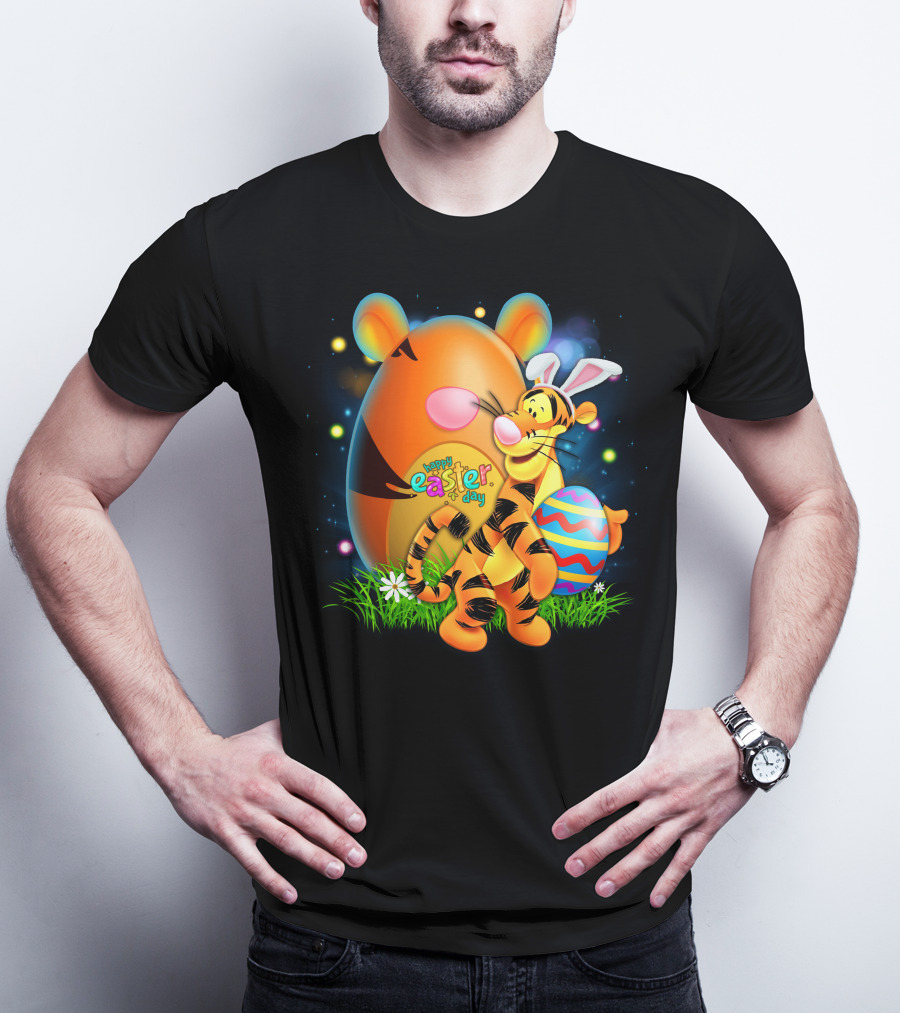 Happy Easter Day Tigger With Bunny Ears And Eggs T-Shirt