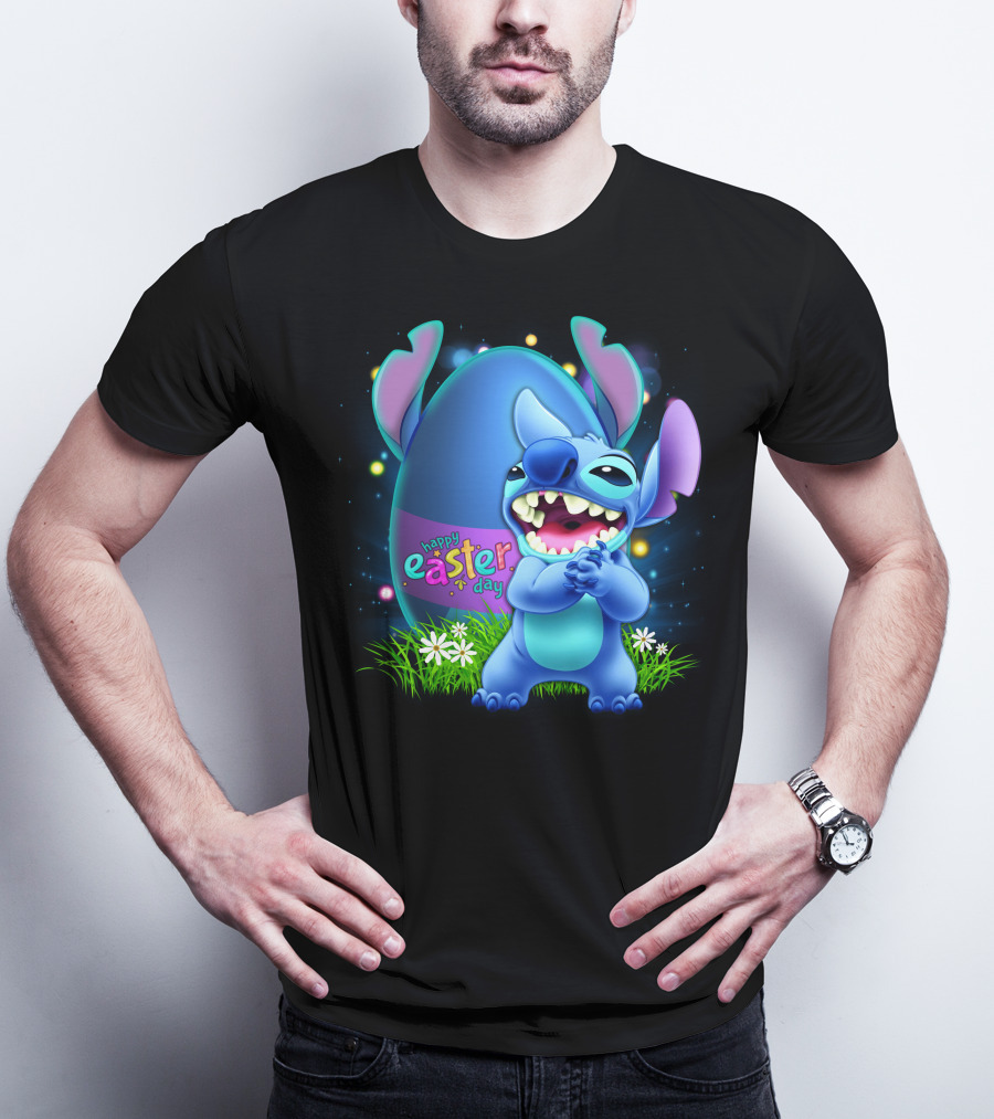 Happy Easter Day Stitch With Easter Egg And Flowers T-Shirt