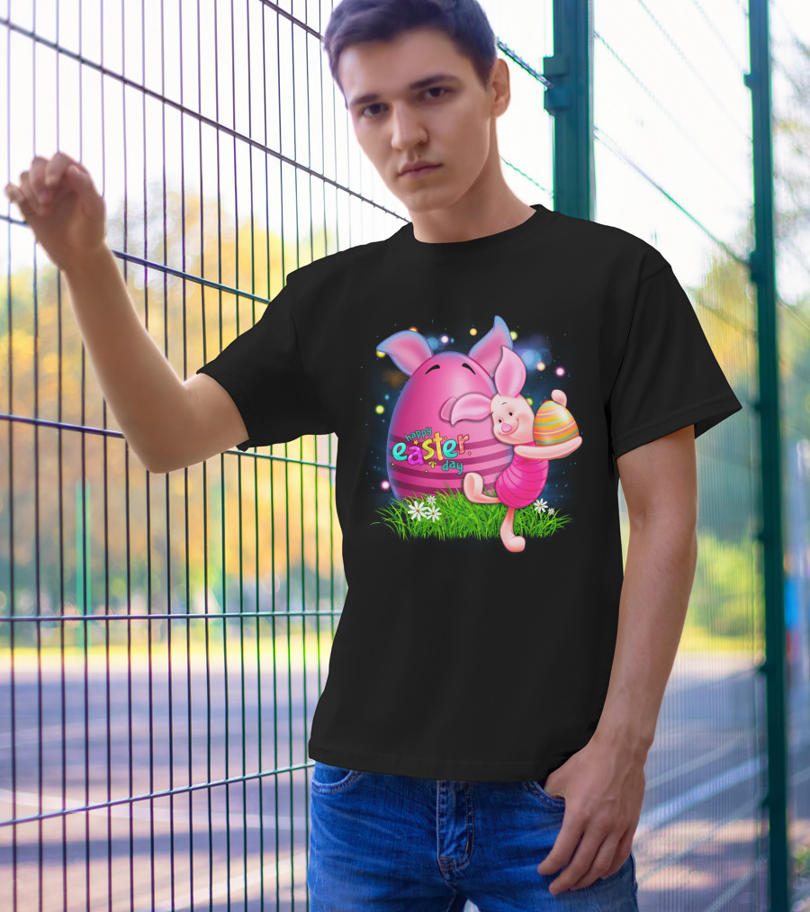 Happy Easter Day Piglet With Colorful Eggs T-Shirt
