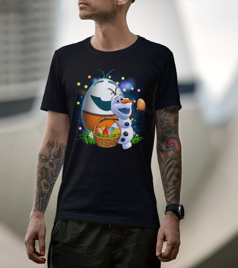 Olaf Easter Basket With Colorful Eggs And Smiling Egg Character T-Shirt