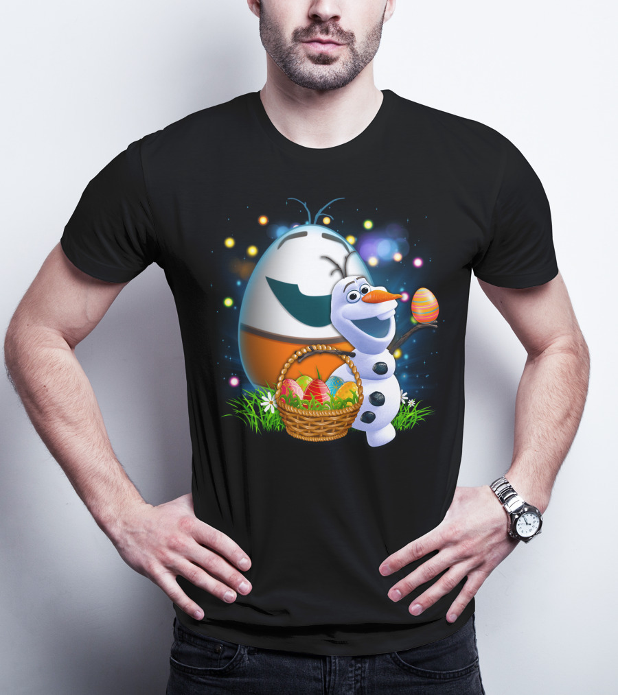 Olaf Easter Basket With Colorful Eggs And Smiling Egg Character T-Shirt