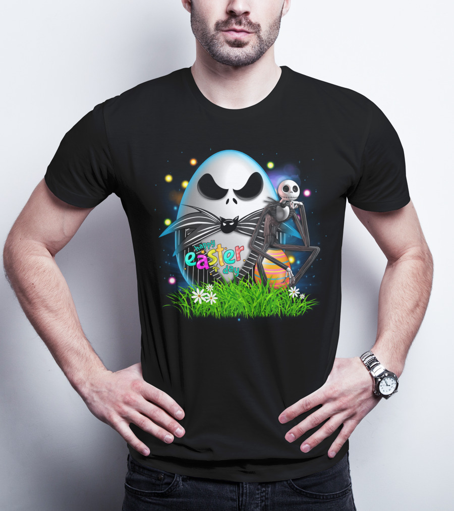 Happy Easter Day Jack Skellington Sitting By Egg T-Shirt