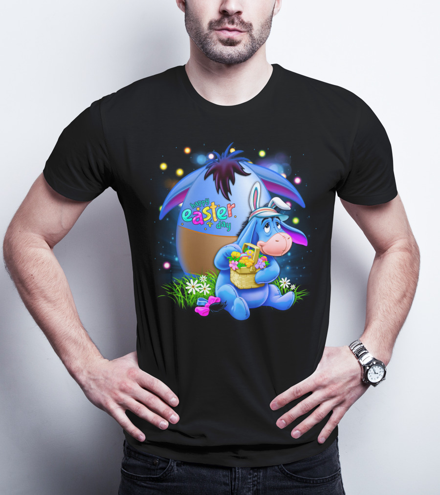 Happy Easter Day Eeyore With Basket And Colorful Egg T-Shirt