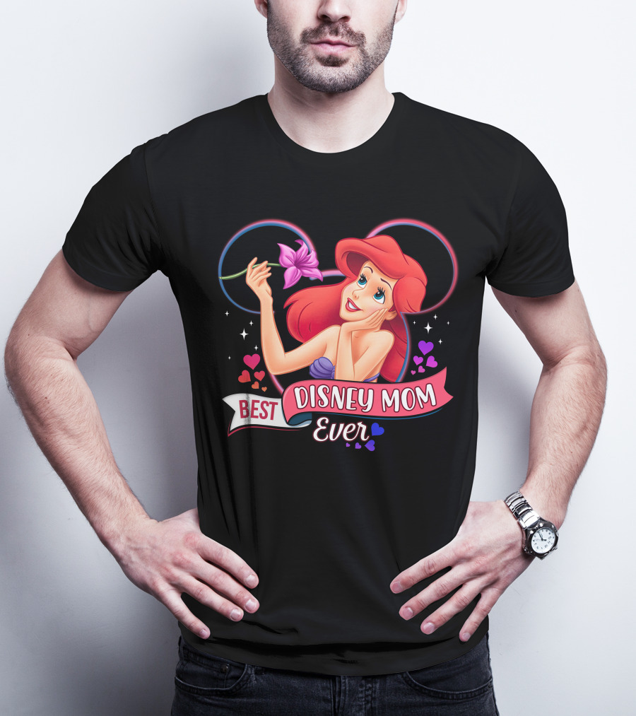 Best Disney Mom Ever Ariel Hearts And Flowers T-Shirt