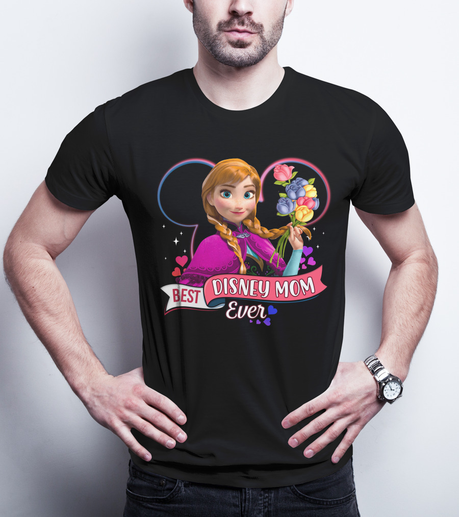 Best Disney Mom Ever Anna With Flowers And Hearts T-Shirt