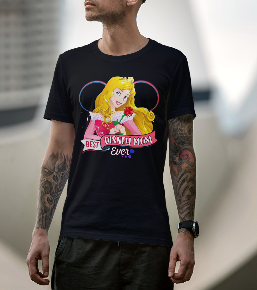 Best Disney Mom Ever Aurora Princess Holding Red Rose T-Shirt