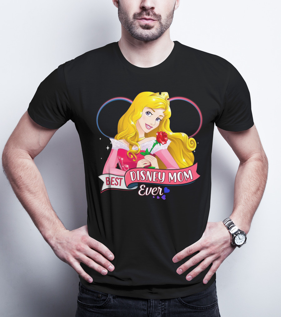 Best Disney Mom Ever Aurora Princess Holding Red Rose T-Shirt