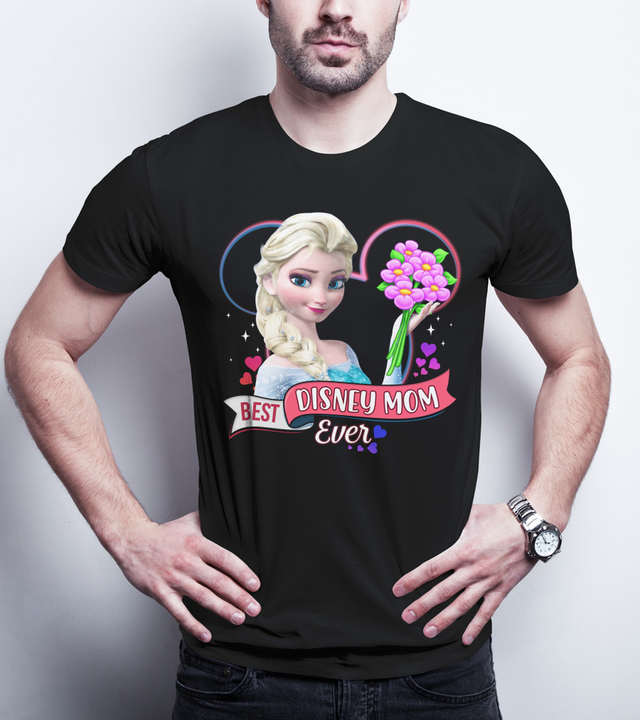 Best Disney Mom Ever Elsa Heart Flowers T-Shirt