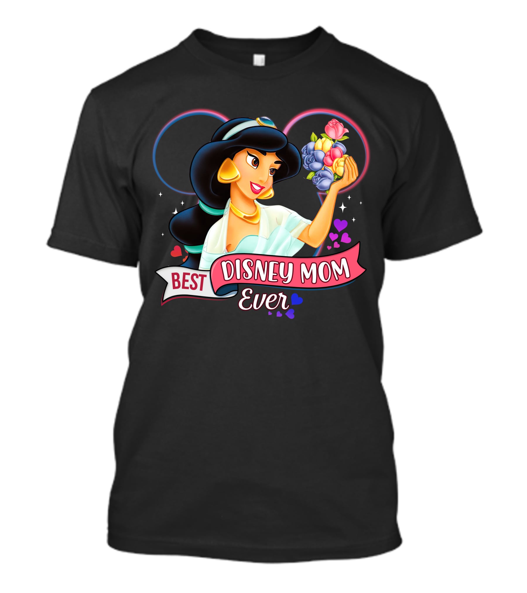 Best Disney Mom Ever Jasmine With Flowers And Hearts T-Shirt