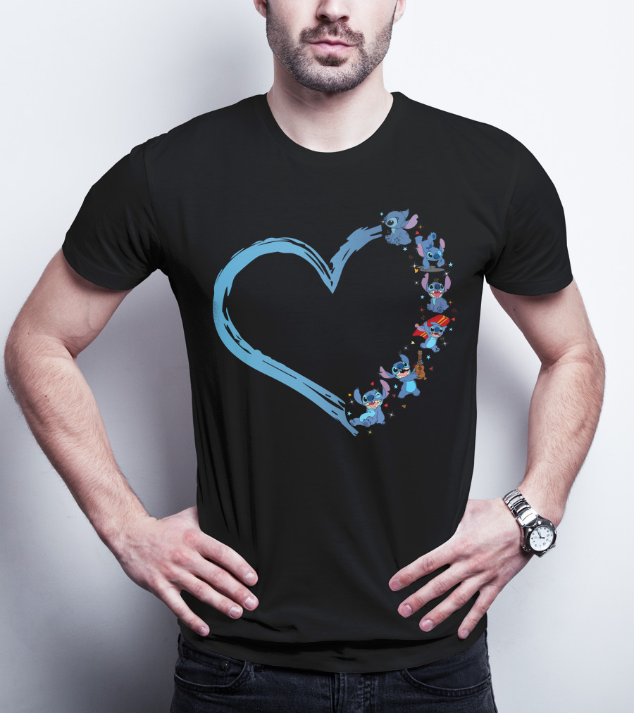 Lilo And Stitch Characters Heart Shape T-Shirt
