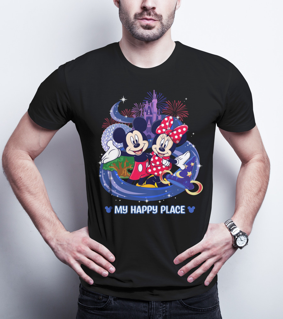 My Happy Place Mickey Minnie Castle Fireworks Epcot T-Shirt