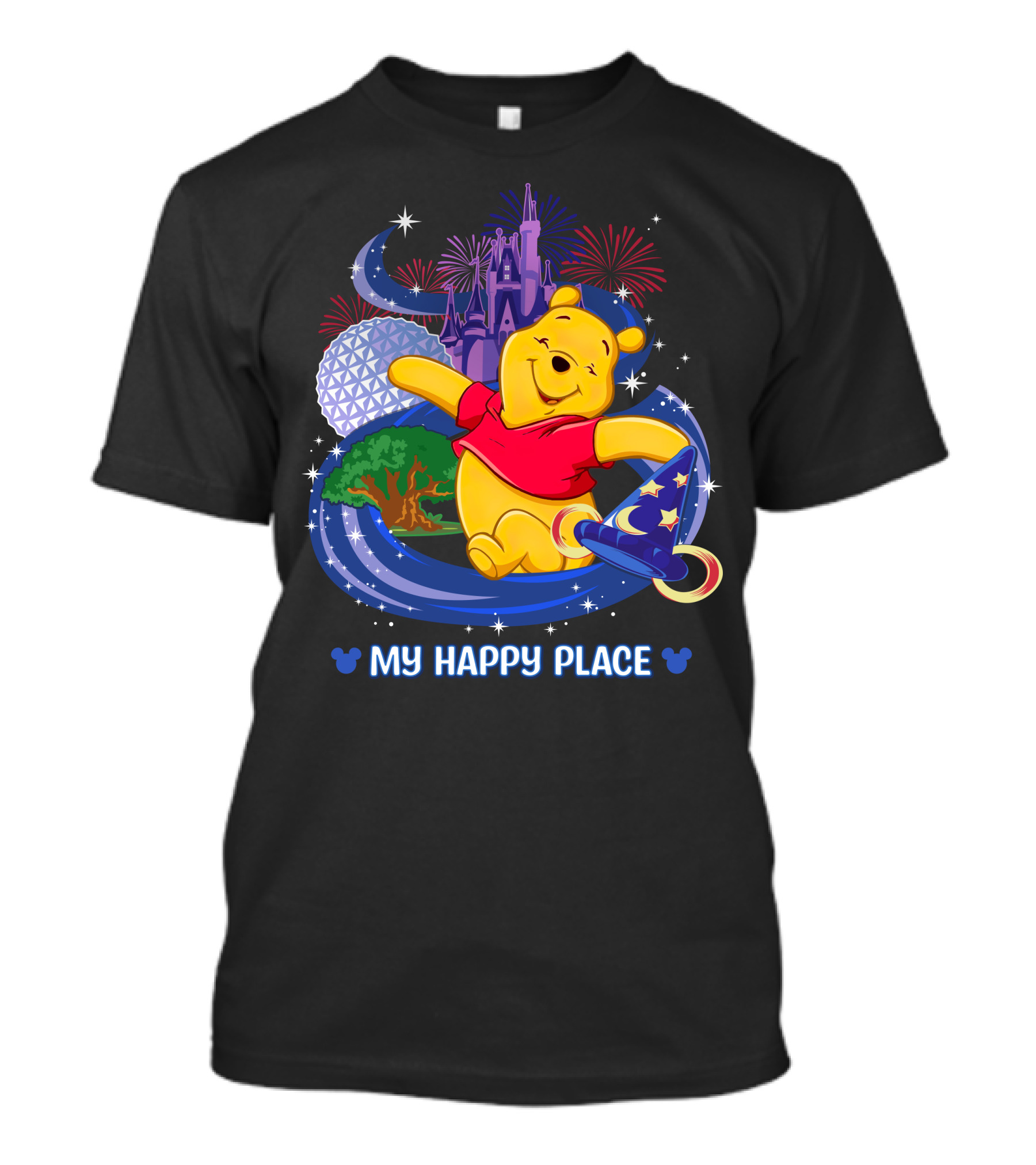 My Happy Place Pooh Castle Fireworks Sorcerer Hat T-Shirt