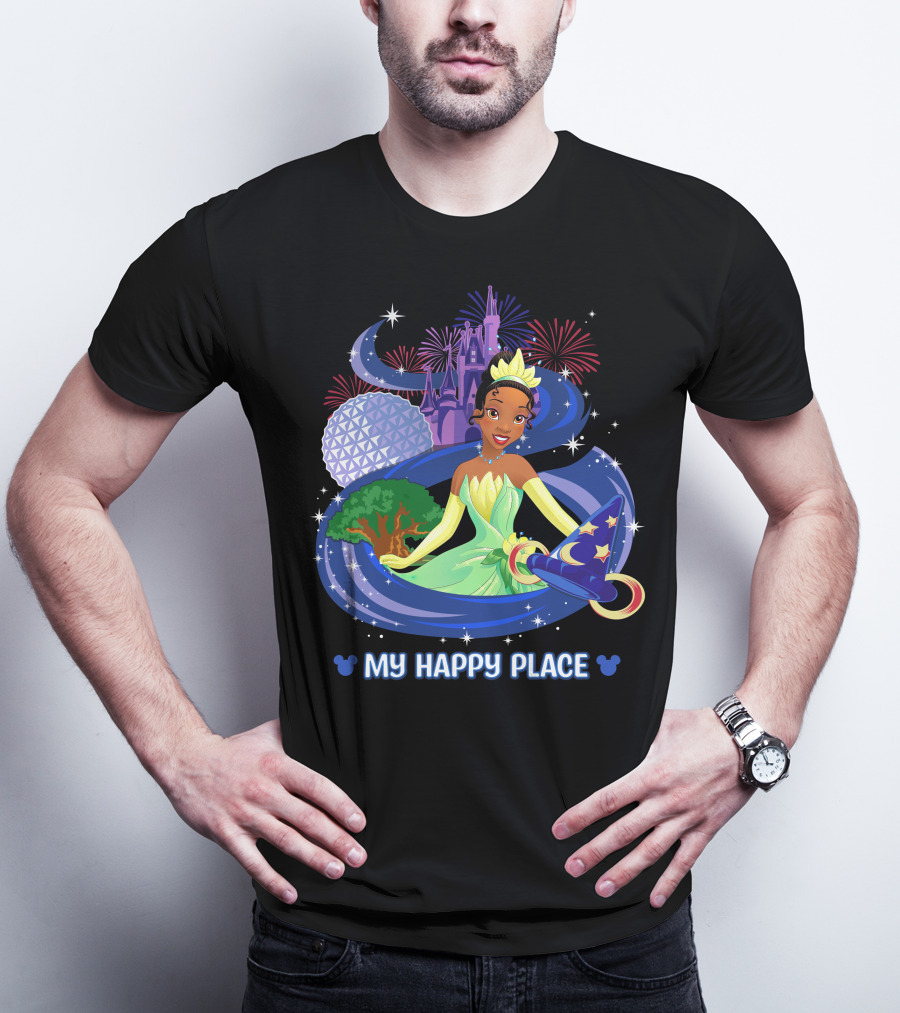 My Happy Place Tiana Princess Disney Magic Kingdom Epcot Fireworks T-Shirt