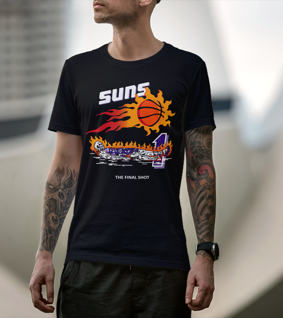 Suns The Final Shot Flaming Basketball Skeleton T-Shirt