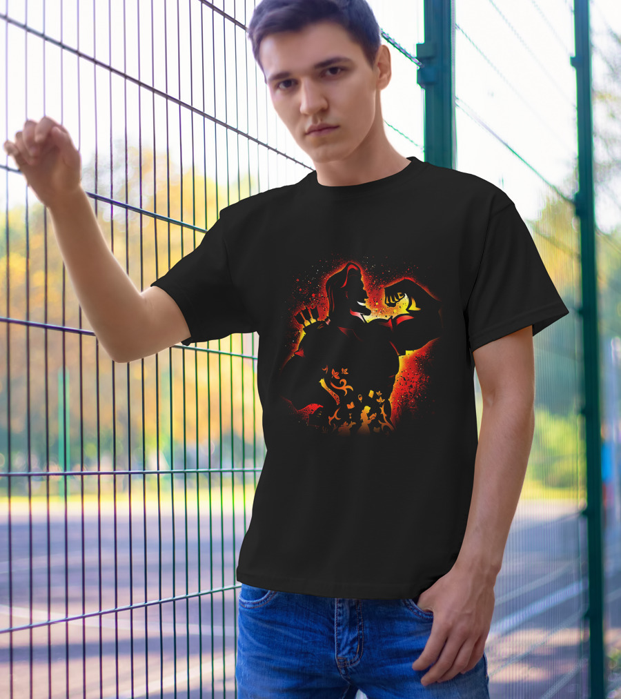 Hercules Silhouette With Mythical Elements And Fiery T-Shirt