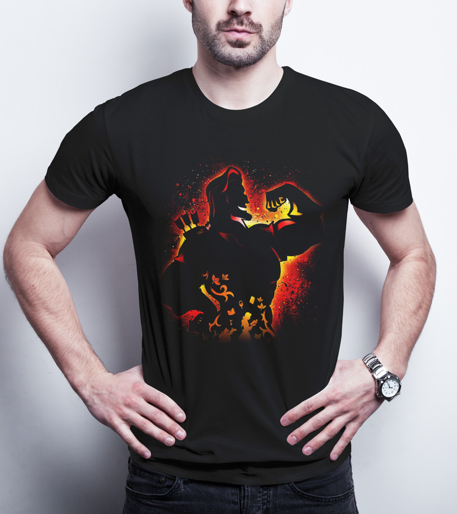 Hercules Silhouette With Mythical Elements And Fiery T-Shirt