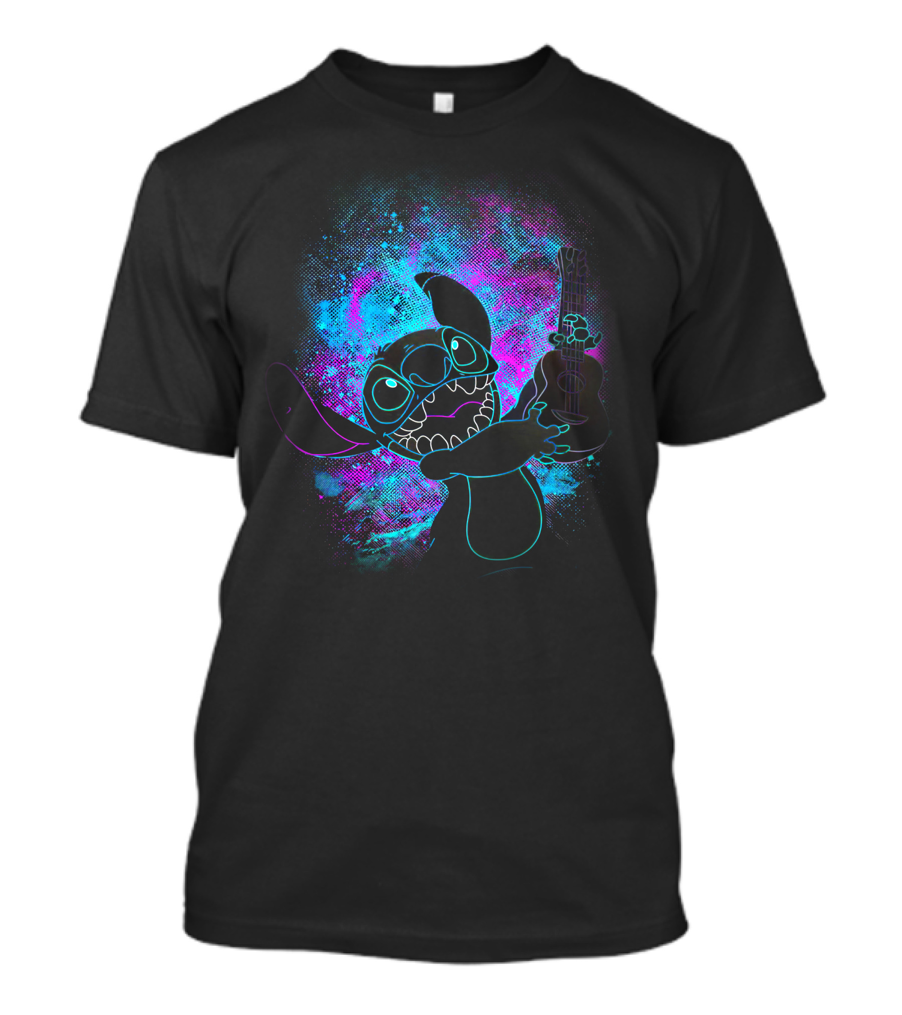 Stitch Neon Glow Playing Guitar Art T-Shirt