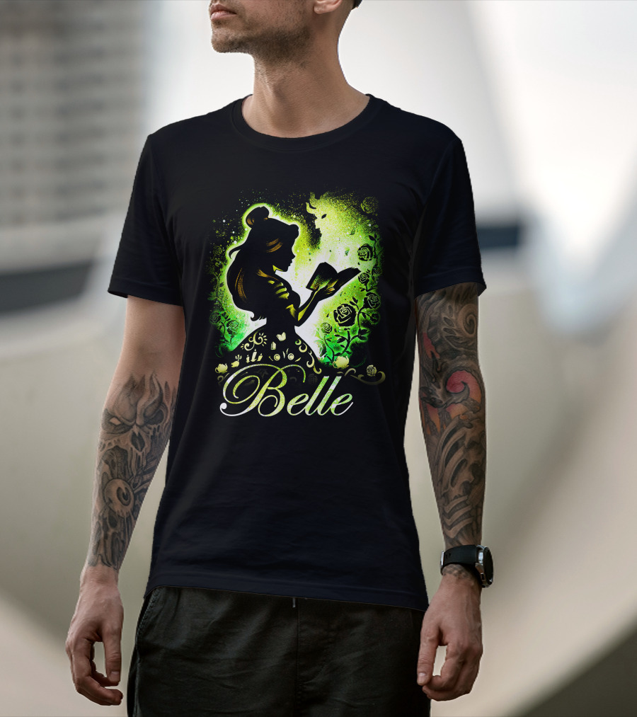 Belle Fairy Tale Silhouette With Green Roses And Book T-Shirt
