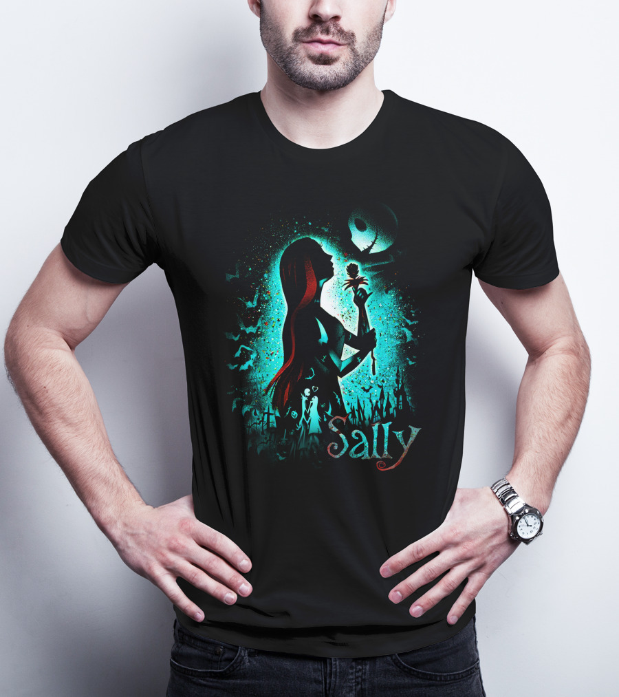 Sally Nightmare Before Christmas Silhouette With Rose And Jack Skellington T-Shirt