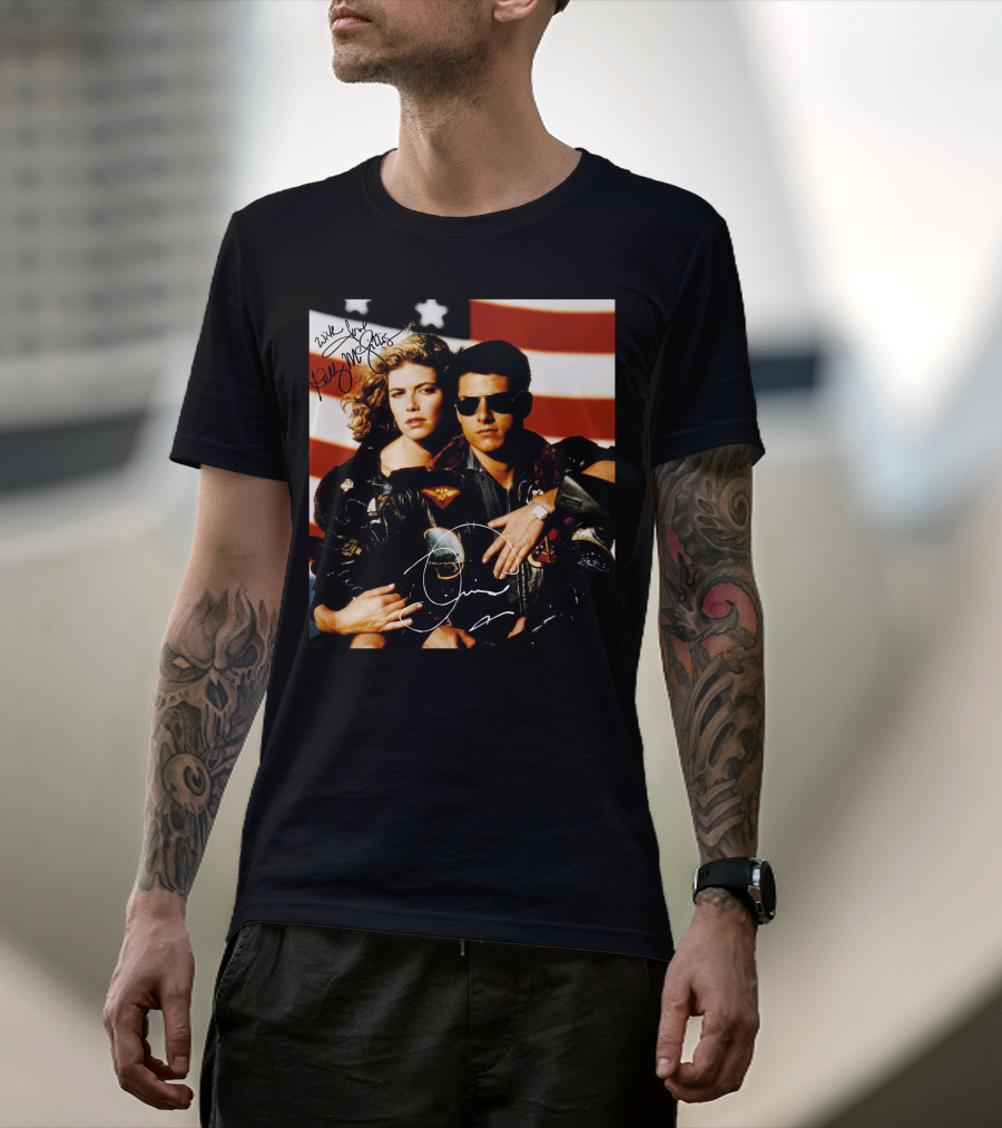 Top Gun 2 Autographed Cast American Flag T-Shirt