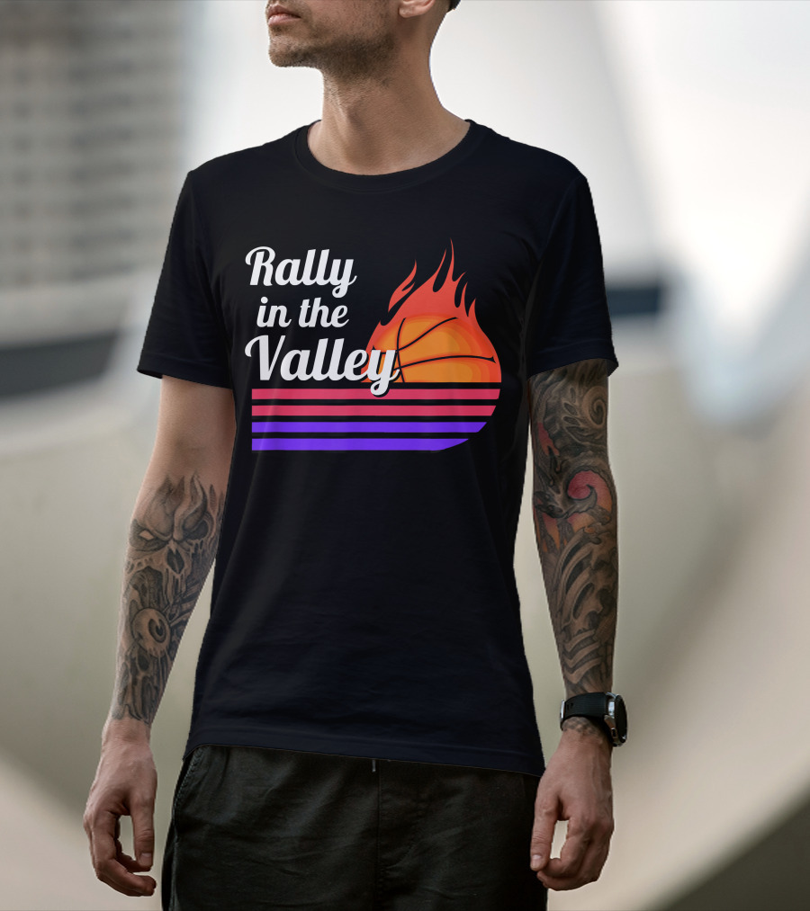 Rally In The Valley Phx Style 5 Basketball Flame Stripes T-Shirt