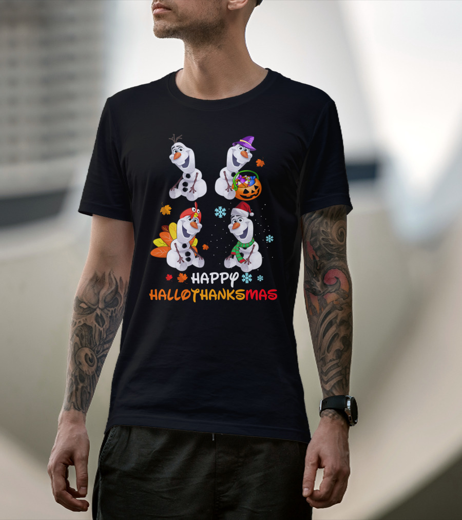 Happy Hallothanksmas Olaf Halloween Thanksgiving Christmas T-Shirt
