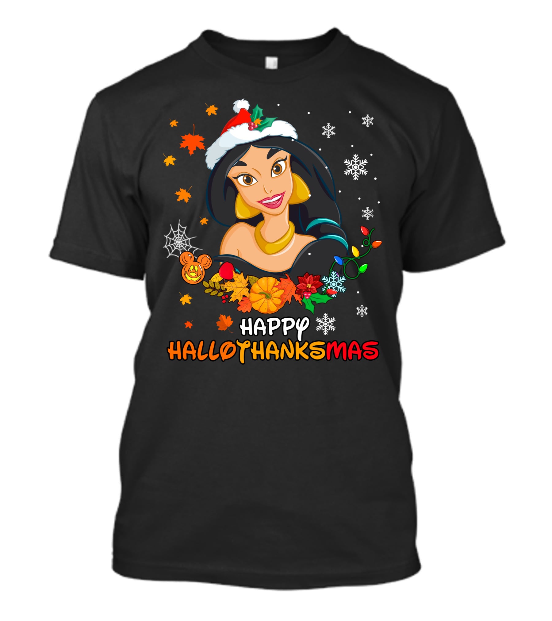 Happy Hallothanksmas Featuring Festive Jasmine With Seasonal Icons T-Shirt