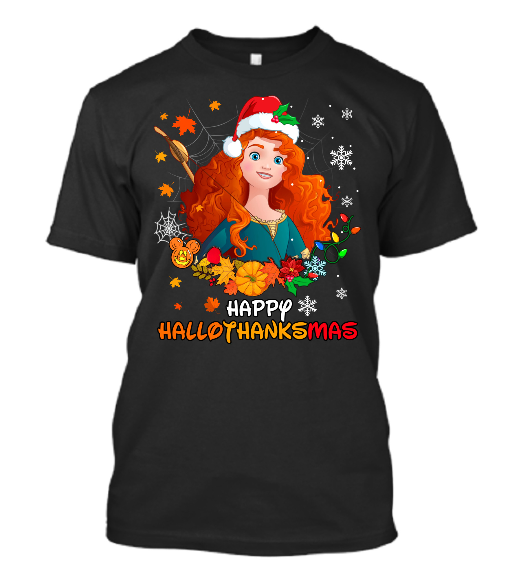 Happy Hallothanksmas With Festive Redhead Character And Holiday T-Shirt