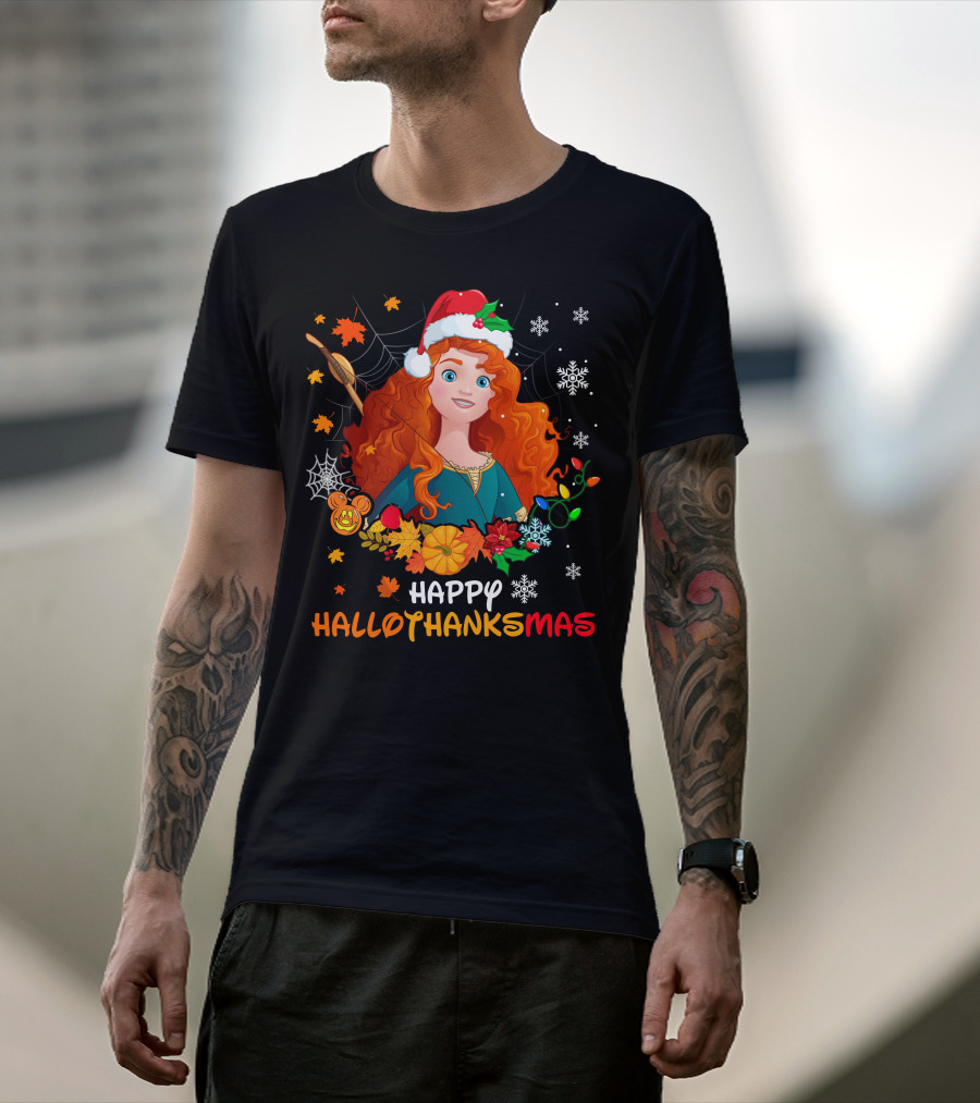 Happy Hallothanksmas With Festive Redhead Character And Holiday T-Shirt