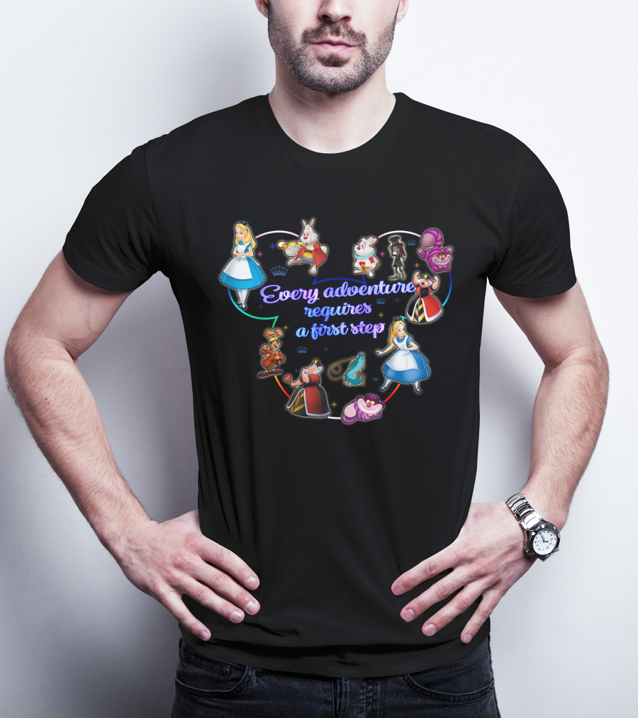 Every Adventure Requires A First Step Alice In Wonderland Characters T-Shirt