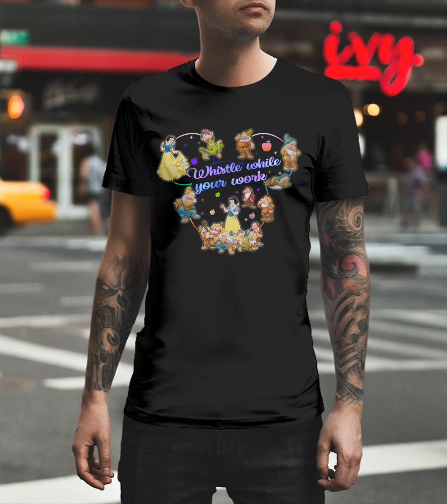 Snow White Whistle While You Work With Seven Dwarfs And Apples T-Shirt
