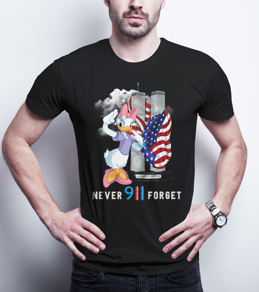 Never 9 11 Forget Daisy Twin Towers American Flag T-Shirt