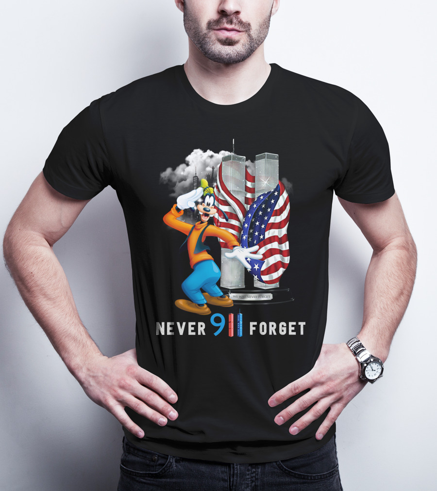 Goofy Never 911 Forget Twin Towers American Flag T-Shirt