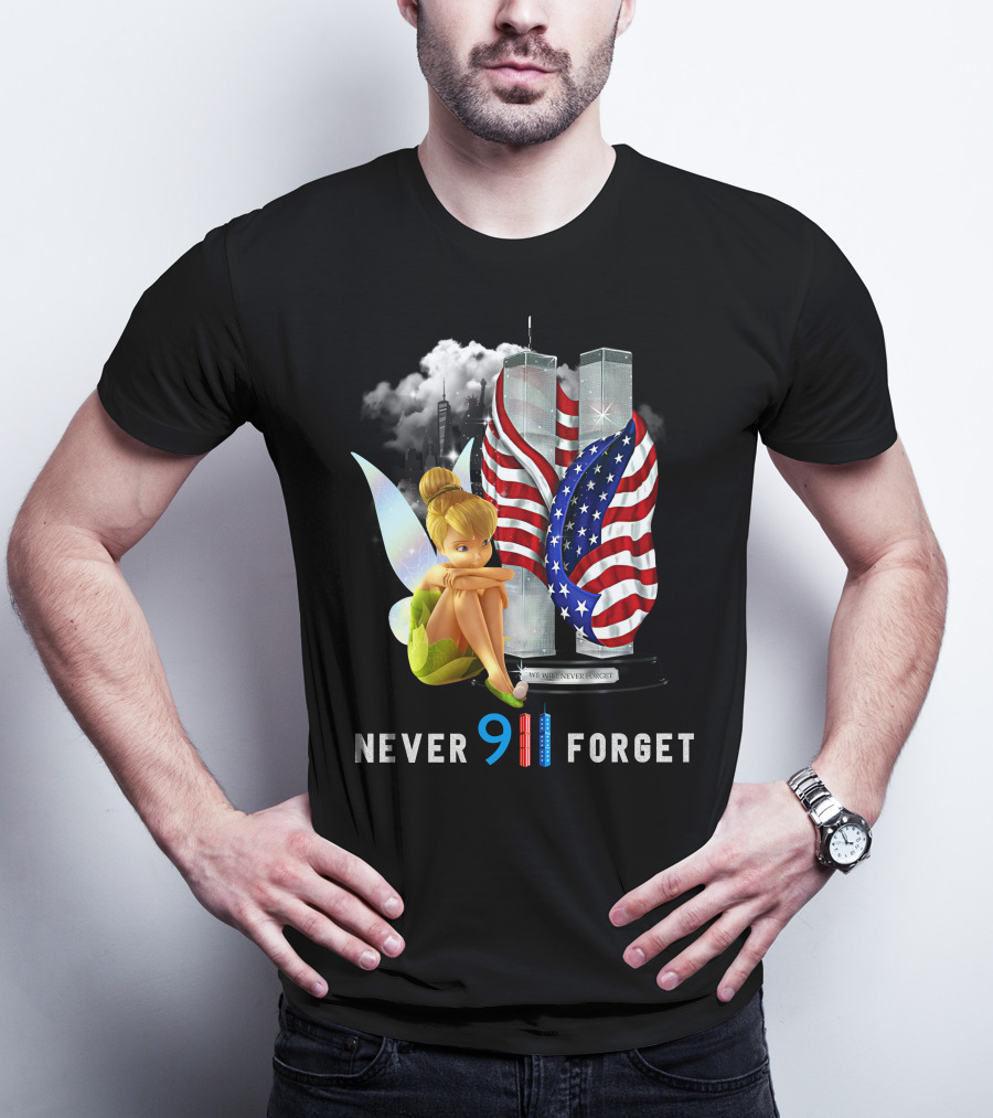 Tinker Bell Never 9/11 Forget Twin Towers American Flag Memorial T-Shirt