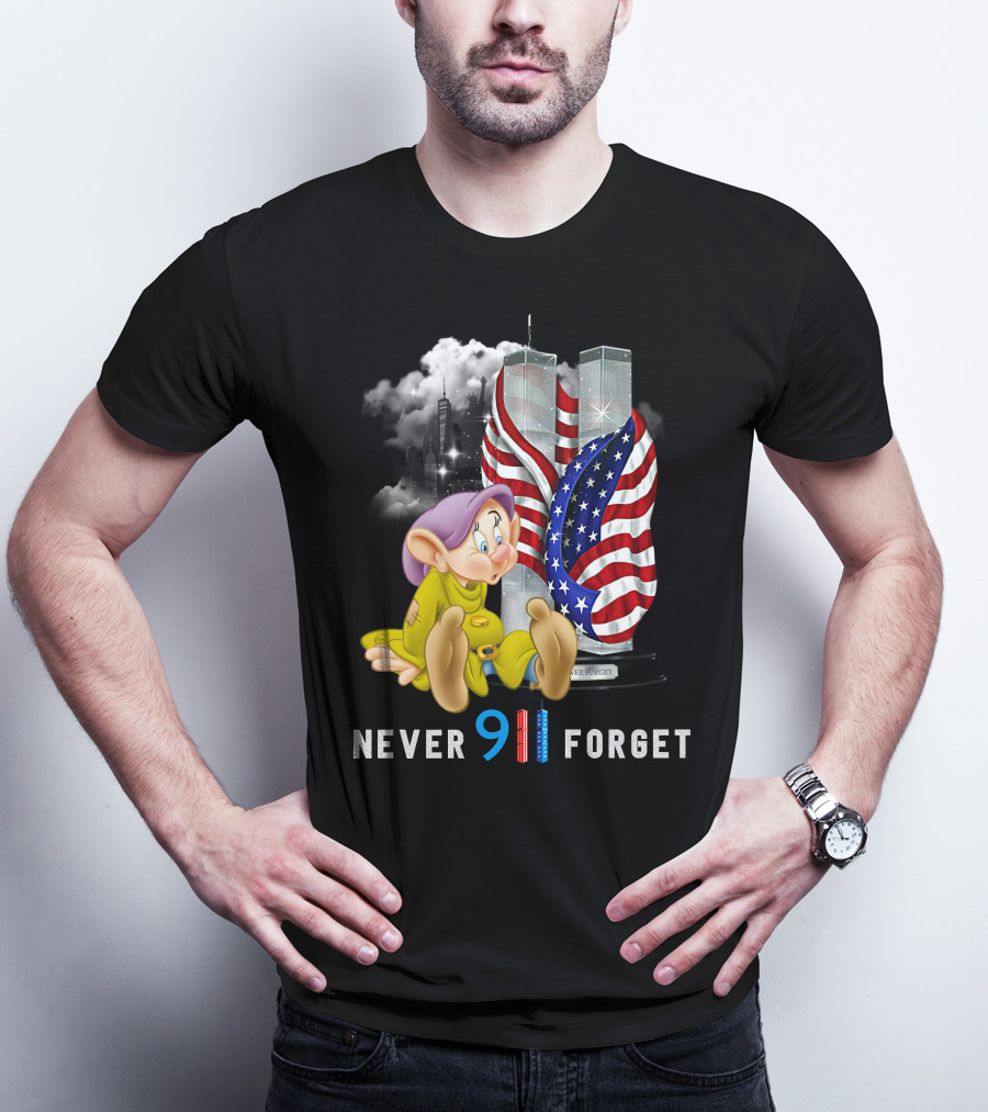 Never 9 11 Forget Dopey D Twin Towers American Flag T-Shirt