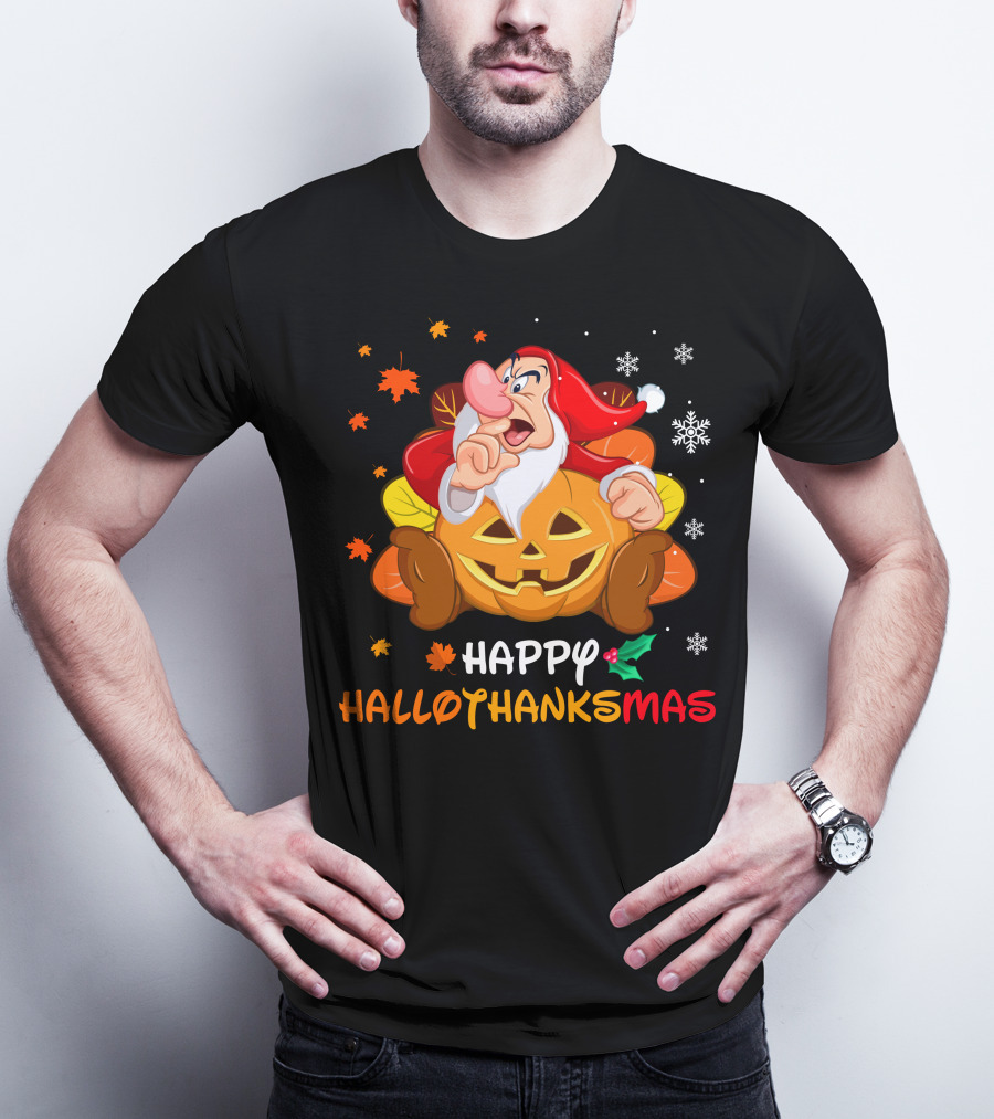Happy Hallothanksmas Grumpy Christmas Halloween Thanksgiving T-Shirt