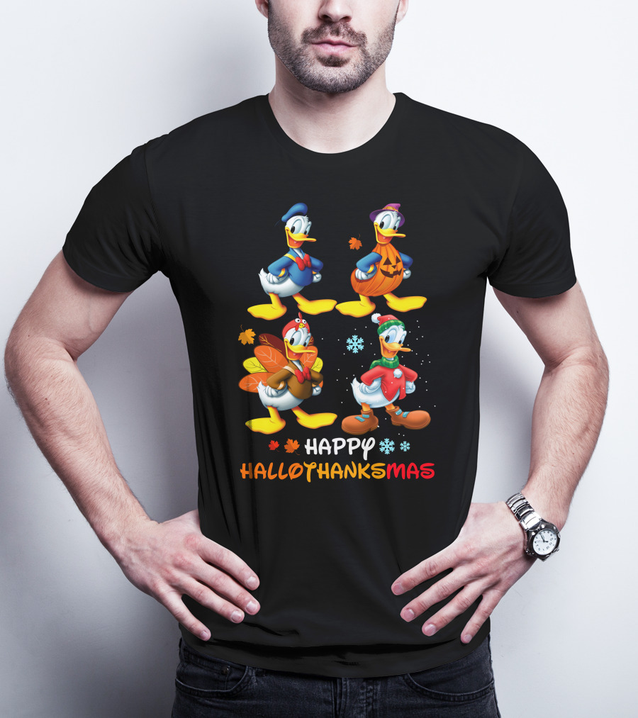 Happy Hallothanksmas Donald Duck Pumpkin Turkey Snowflakes T-Shirt