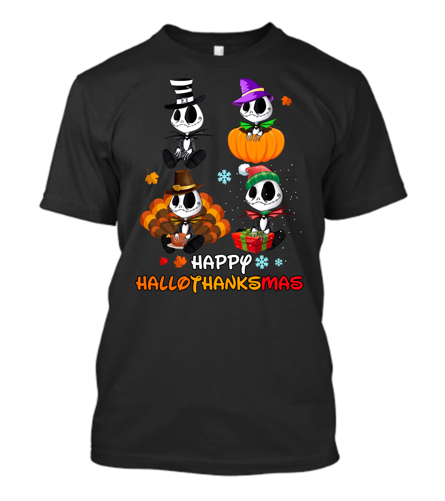 Happy Hallothanksmas Jack Skellington Halloween Thanksgiving Christmas T-Shirt