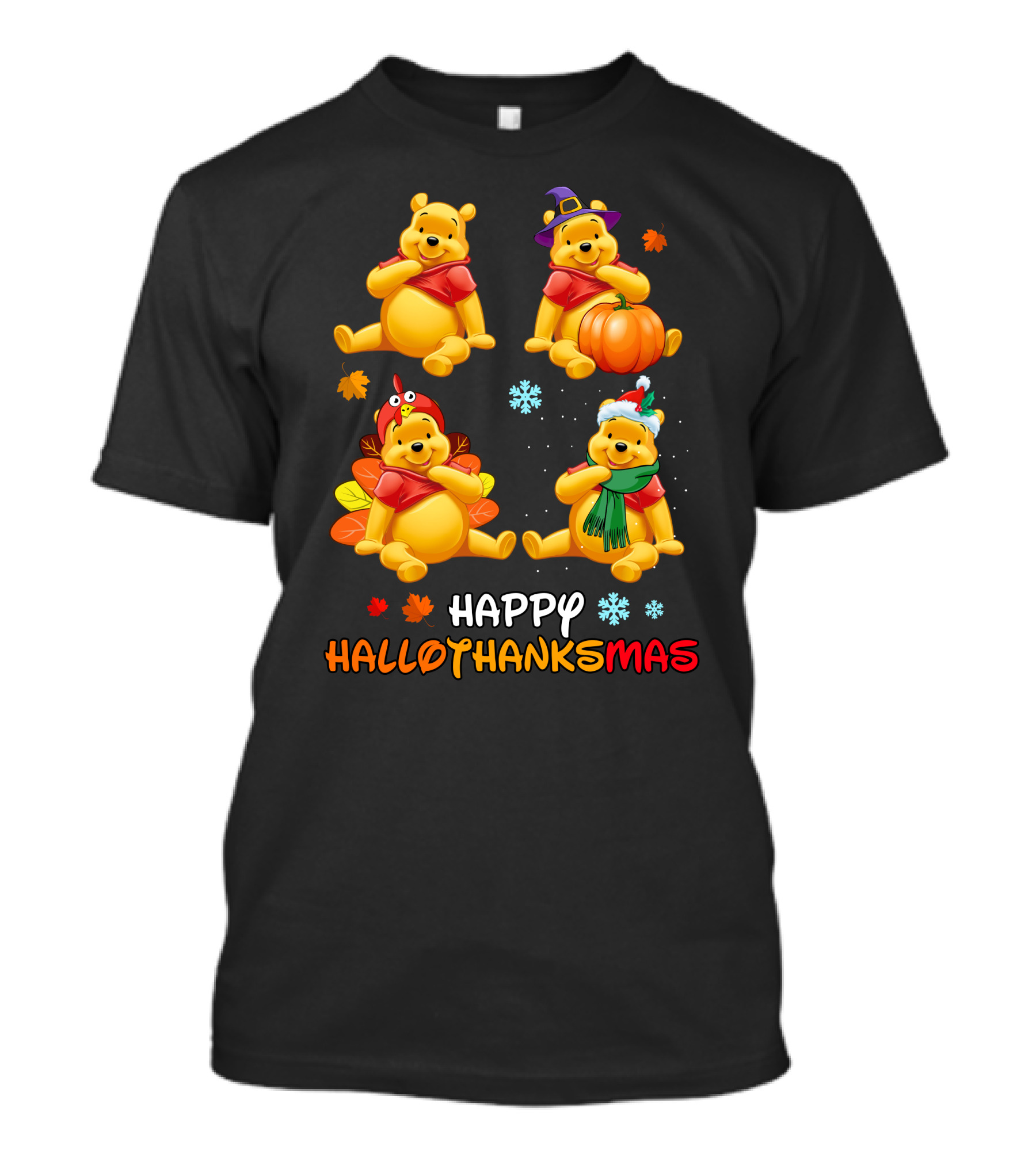Happy Hall0Thanksmas Pooh Halloween Thanksgiving Christmas Winnie The Pooh Holiday Celebration T-Shirt