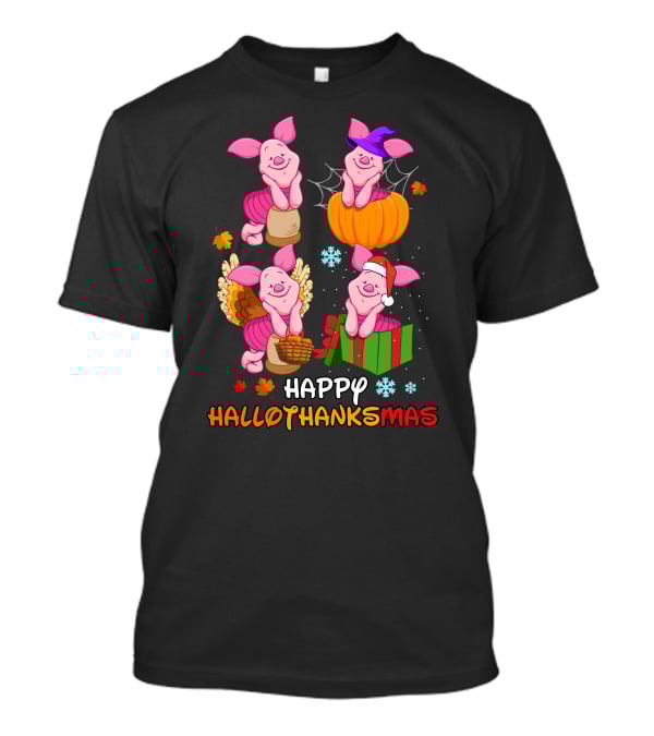Happy Hallothanksmas Piglet Pumpkin Turkey Gift T-Shirt
