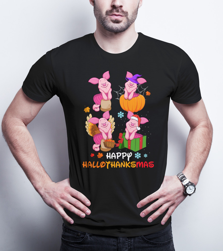 Happy Hallothanksmas Piglet Pumpkin Turkey Gift T-Shirt