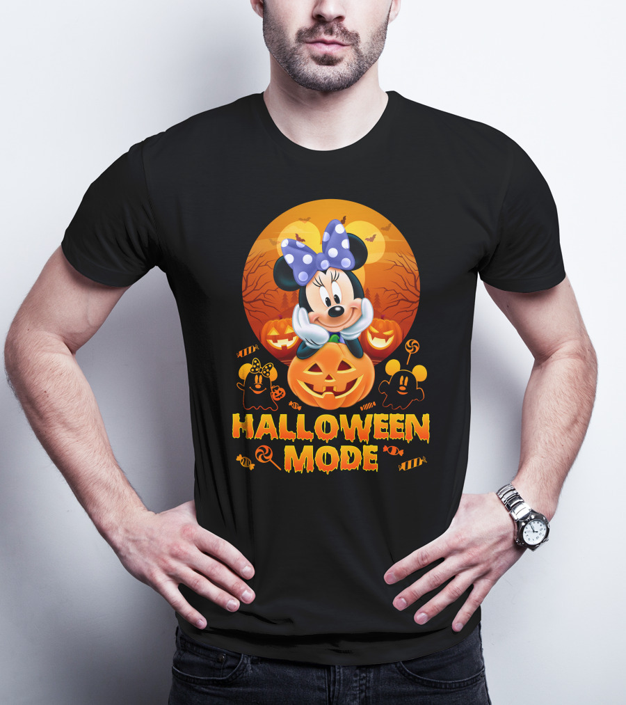 Minnie Halloween Mode Pumpkins And Spooky Ghosts T-Shirt