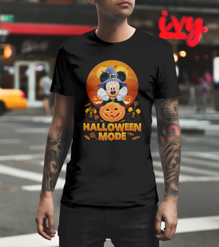 Mickey Halloween Mode Pumpkin Witch Hat Candy Ghosts T-Shirt