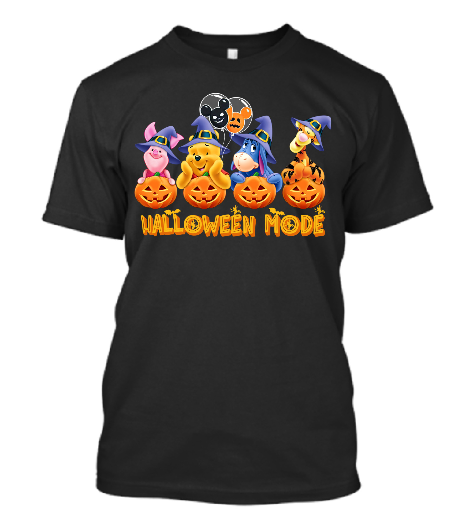 Winnie The Pooh Halloween Mode With Pumpkins And Balloons Featuring Piglet Eeyore Tigger T-Shirt